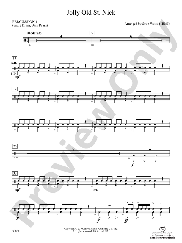 Jolly Old St. Nick: 1st Percussion: 1st Percussion Part - Digital Sheet ...