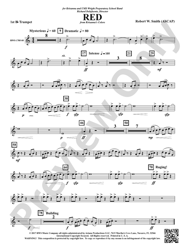 Red: 1st B-flat Trumpet: 1st B-flat Trumpet Part: Robert W. Smith - Digital Sheet Music Download