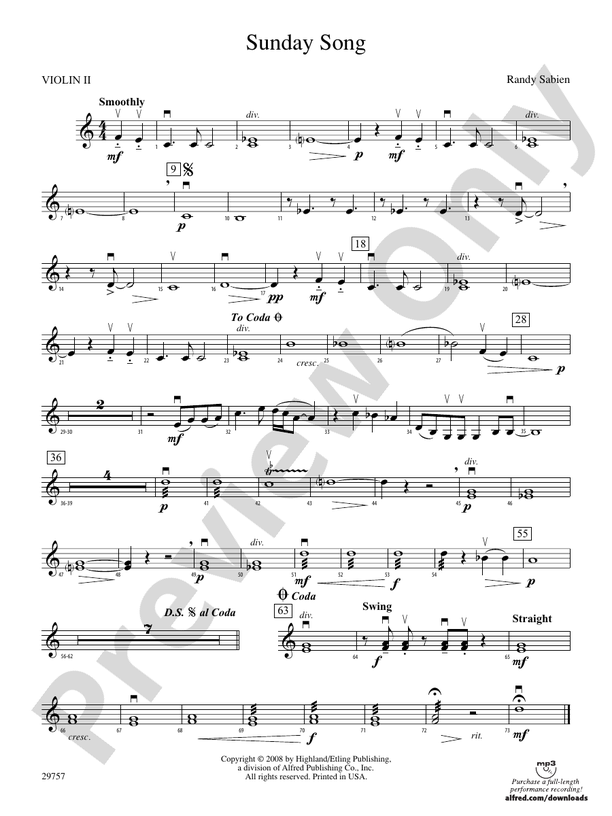 Sunday Song: 2nd Violin: 2nd Violin Part - Digital Sheet Music Download