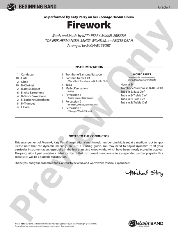 Firework: Score: Concert Band Score - Digital Sheet Music Download