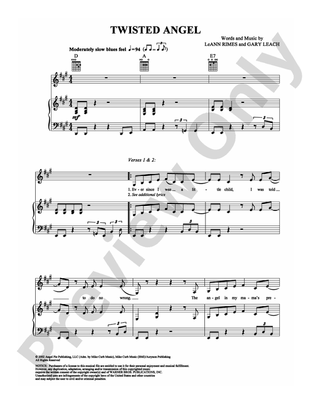 Twisted Angel: Piano/Vocal/Chords: LeAnn Rimes - Digital Sheet Music ...