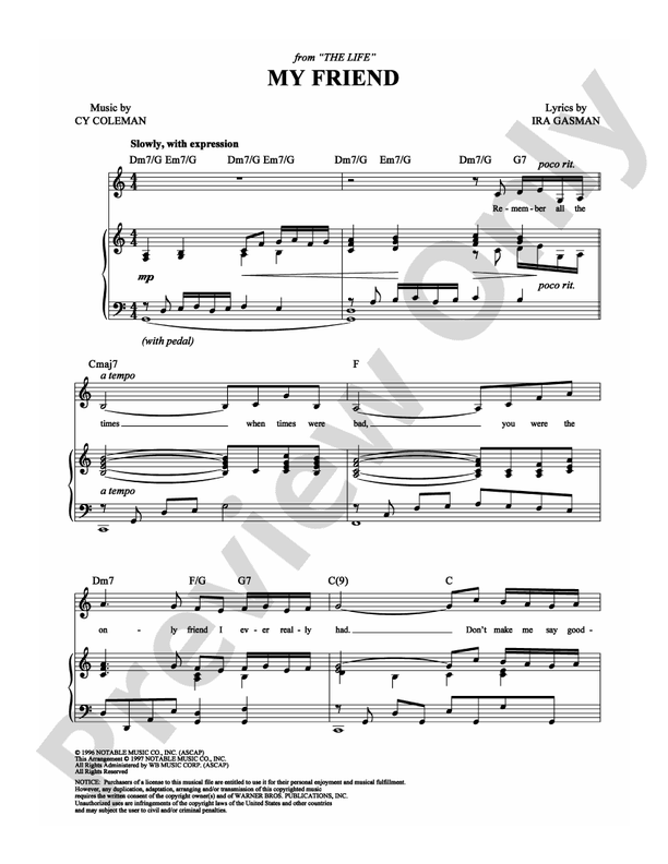 My Friend: Piano/Vocal/Chords: Cy Coleman - Digital Sheet Music Download