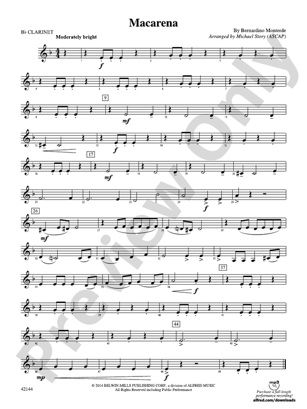 Macarena: 1st B-flat Clarinet: 1st B-flat Clarinet Part - Digital Sheet Music Download