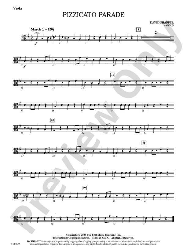 Pizzicato Parade: Viola: Viola Part: David Shaffer - Digital Sheet ...