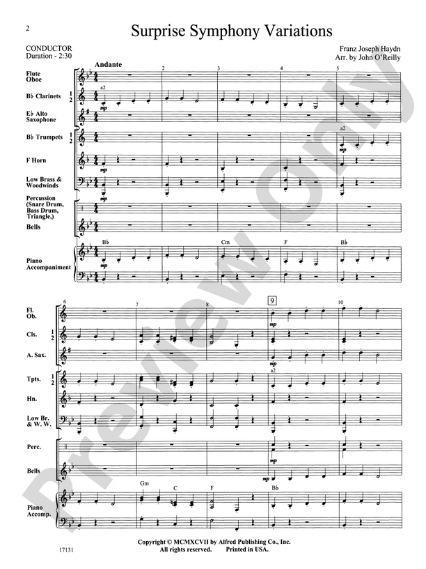 Surprise Symphony Variations: Score: Concert Band Score - Digital Sheet ...