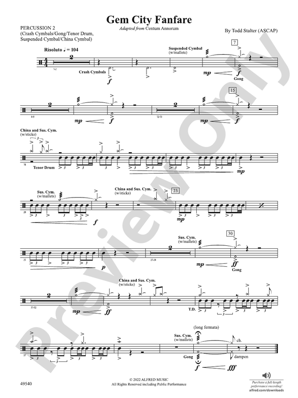 Gem City Fanfare: 2nd Percussion: 2nd Percussion Part - Digital Sheet Music Download