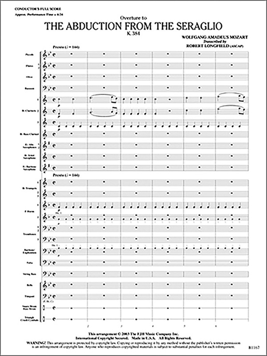 The Abduction from the Seraglio K. 384: Concert Band Conductor Score ...