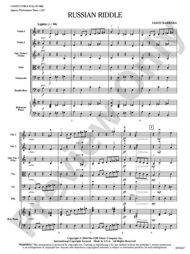 Russian Riddle: String Orchestra Conductor Score & Parts: Jason Barrera - Digital Sheet Music ...