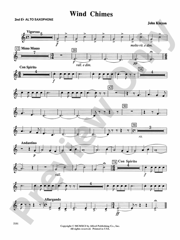 Wind Chimes: 2nd E-flat Alto Saxophone: 2nd E-flat Alto Saxophone Part ...
