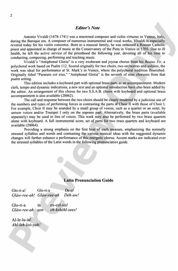 Antiphonal Gloria: SATB (Opt. Double Choir) Choral Octavo: Antonio ...