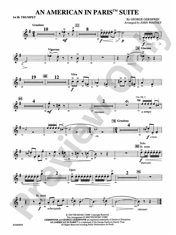 An American in Paris Suite: 1st B-flat Trumpet: 1st B-flat Trumpet Part ...