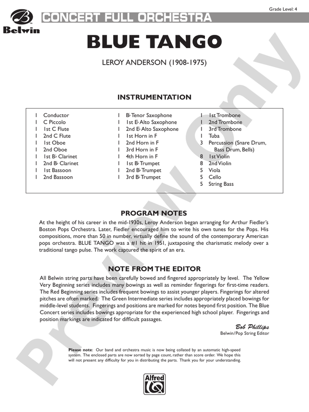 Blue Tango: Score: Full Orchestra Score - Digital Sheet Music Download