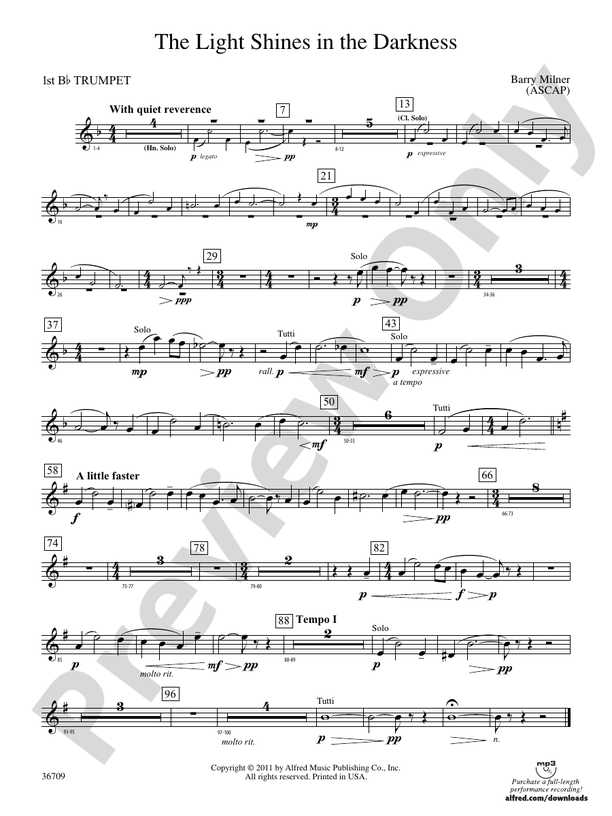 The Light Shines in the Darkness: 1st B-flat Trumpet: 1st B-flat ...
