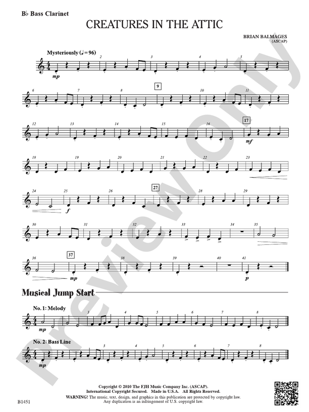 Creatures in the Attic: B-flat Bass Clarinet: B-flat Bass Clarinet Part ...