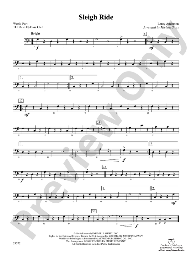 Sleigh Ride: (wp) B-flat Tuba B.C.: (wp) B-flat Tuba B.C. World Part ...