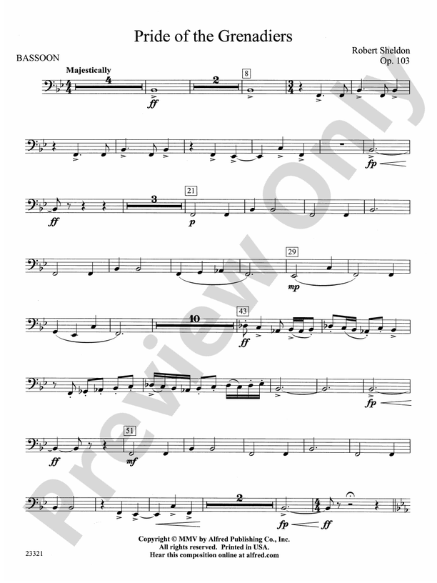 Pride of the Grenadiers: Bassoon: Bassoon Part - Digital Sheet Music Download