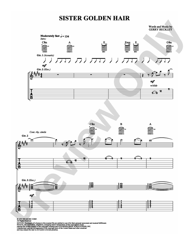 Sister Golden Hair: Guitar TAB: America - Digital Sheet Music Download