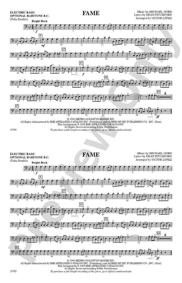 Fame: Electric Bass: Electric Bass Part - Digital Sheet Music Download