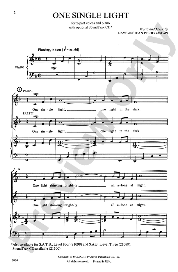 One Single Light: 2-Part Choral Octavo: Dave Perry - Digital Sheet ...