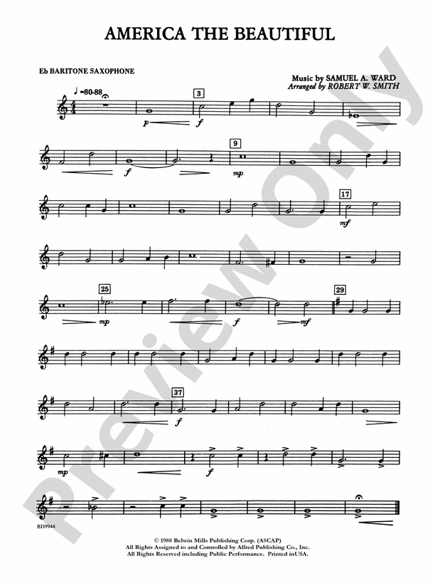 America the Beautiful: E-flat Baritone Saxophone: E-flat Baritone Saxophone Part - Digital Sheet ...