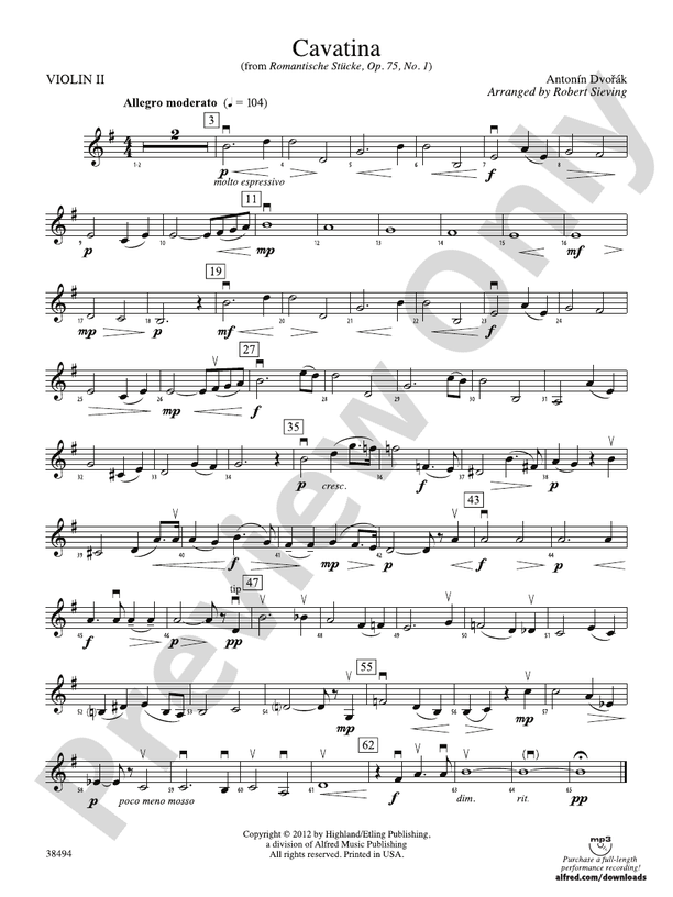 Cavatina: 2nd Violin: 2nd Violin Part - Digital Sheet Music Download