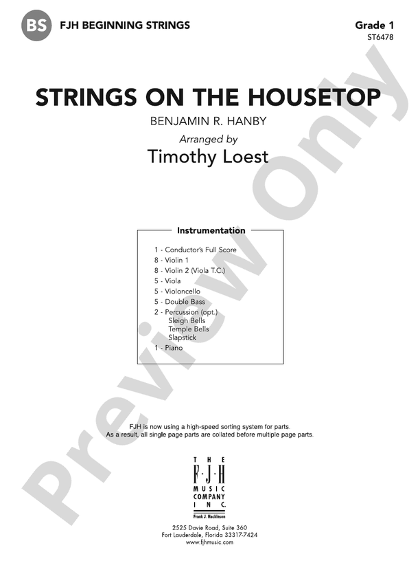 Strings on the Housetop: Score: String Orchestra Score: Benjamin R ...