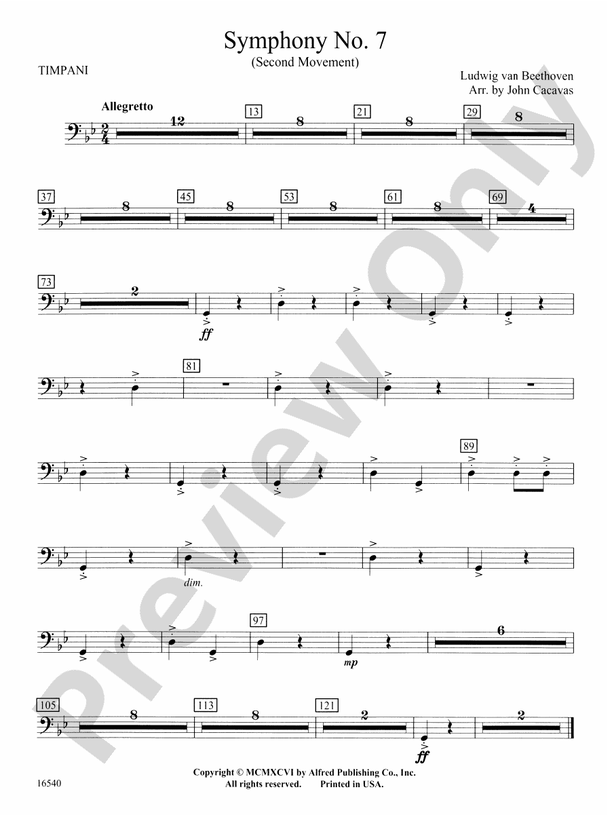 Symphony No. 7 (Second Movement): Timpani: Timpani Part - Digital Sheet Music Download