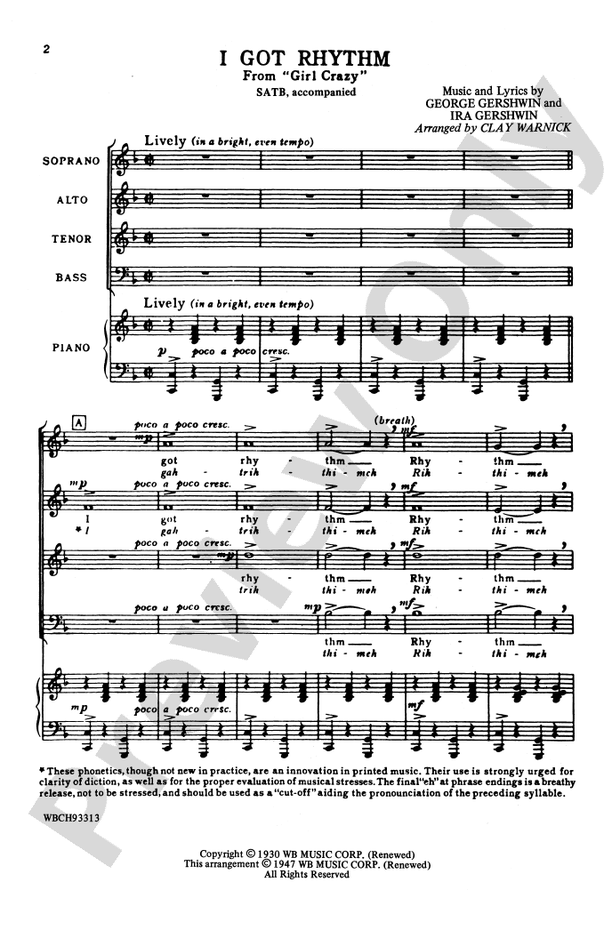 I Got Rhythm: SATB Choral Octavo: George Gershwin - Digital Sheet Music ...