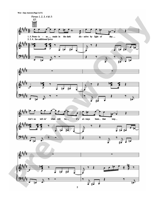 Easy Answers: Piano/Vocal/Chords: Grateful Dead - Digital Sheet Music ...