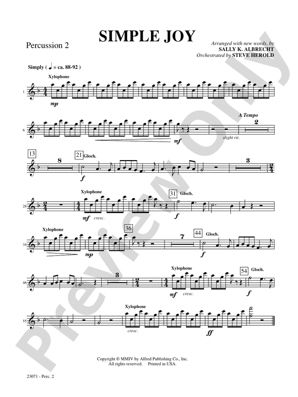 Simple Joy (Simple Gifts / Joy to the World): 2nd Percussion: 2nd ...