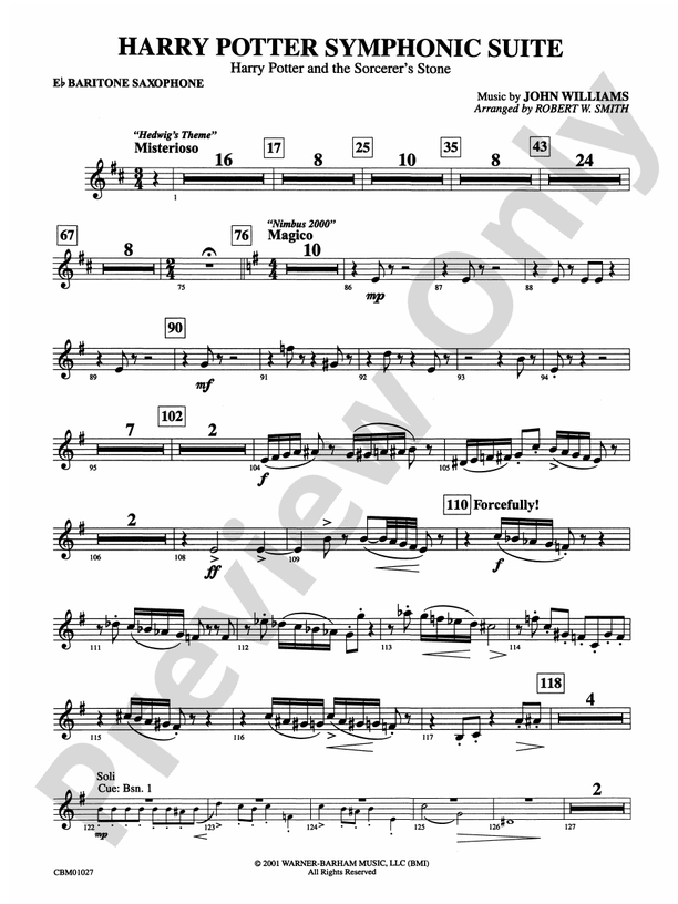 Harry Potter Symphonic Suite: E-flat Baritone Saxophone: E-flat Baritone Saxophone Part ...