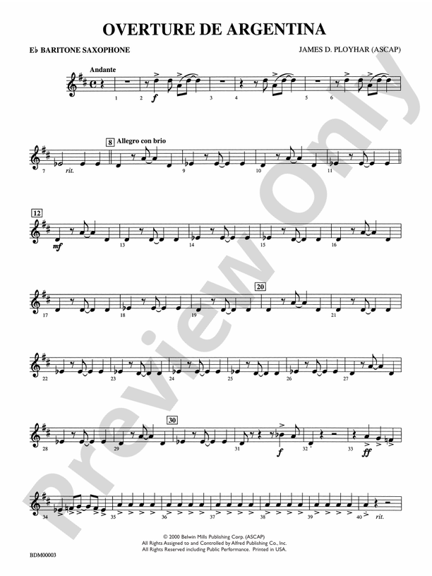 Overture de Argentina: E-flat Baritone Saxophone: E-flat Baritone Saxophone Part - Digital Sheet ...