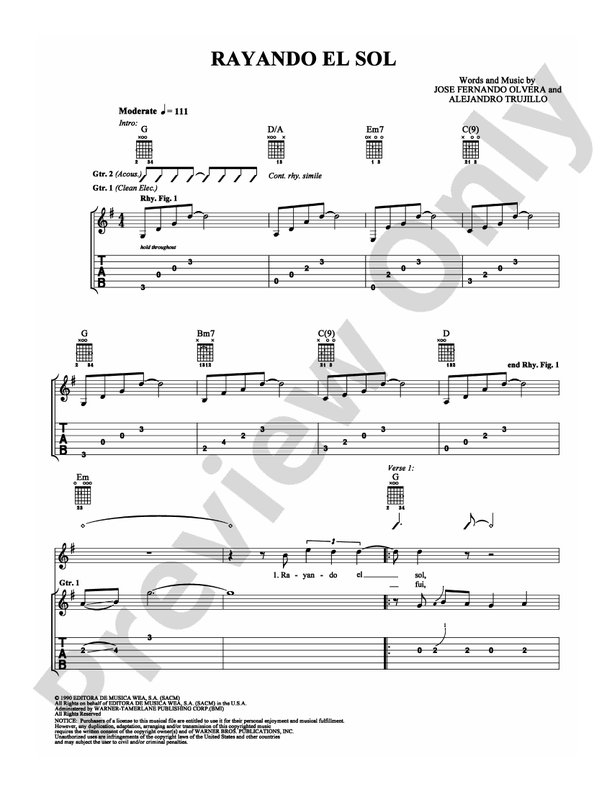 Rayando el Sol: Guitar TAB: Mana - Digital Sheet Music Download