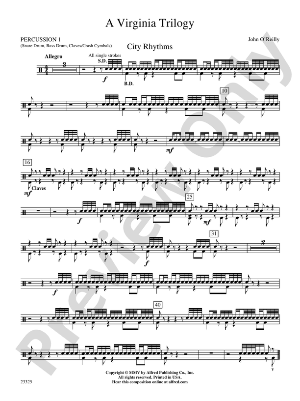 A Virginia Trilogy: 1st Percussion: 1st Percussion Part - Digital Sheet ...
