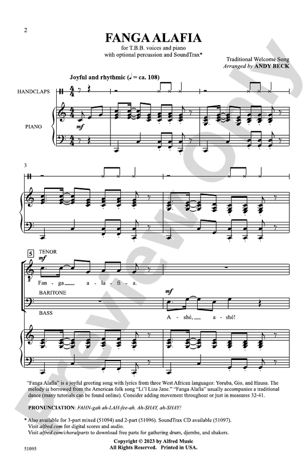 Fanga Alafia: TBB Choral Octavo: Andy Beck - Digital Sheet Music Download