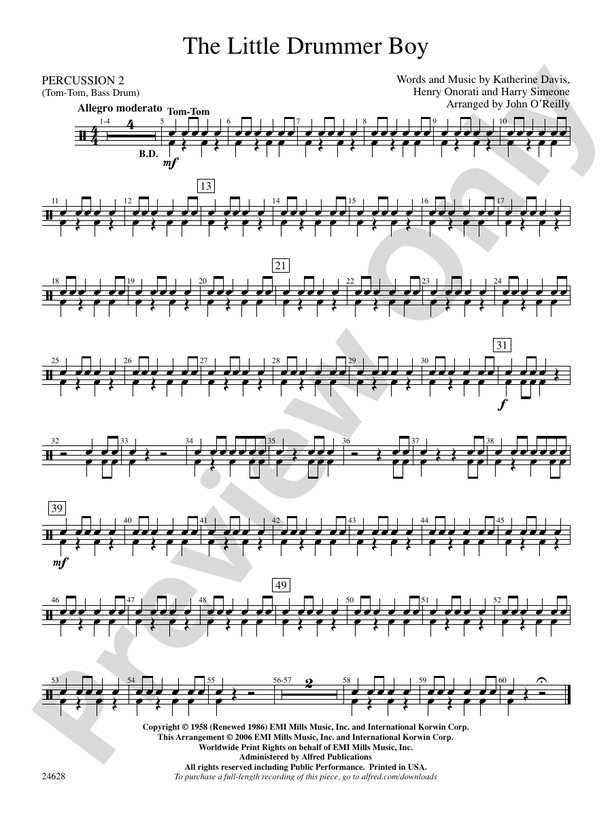 The Little Drummer Boy: 2nd Percussion: 2nd Percussion Part - Digital ...