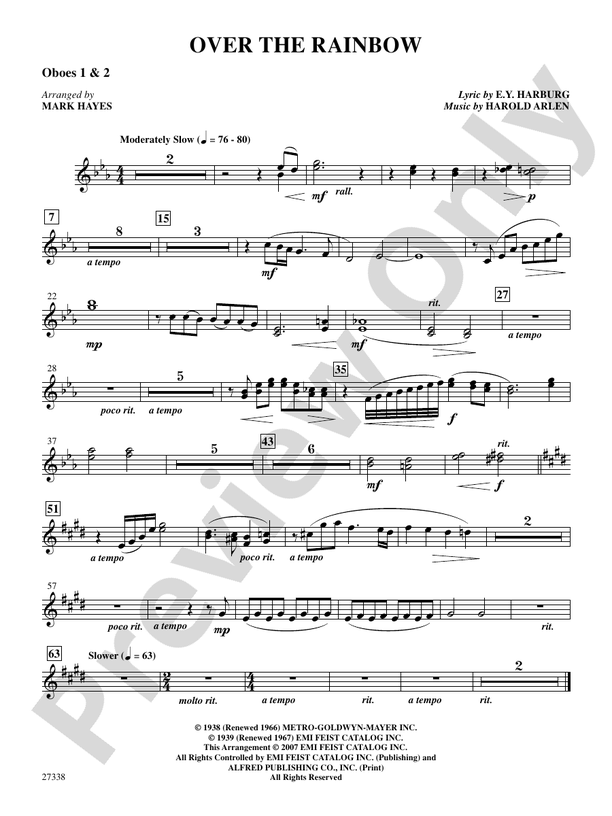 Over the Rainbow (from the musical The Wizard of Oz): 1st & 2nd Oboe ...
