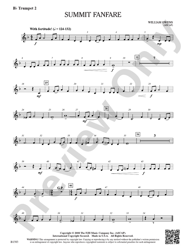 Summit Fanfare: B-flat Trumpet 2: B-flat Trumpet 2 Part: William Owens - Digital Sheet Music ...