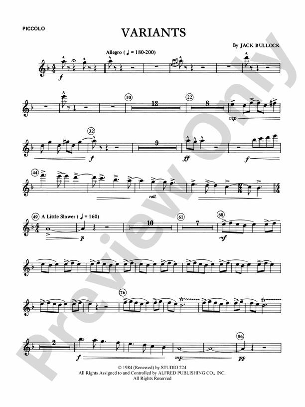 Variants: Piccolo: Piccolo Part - Digital Sheet Music Download