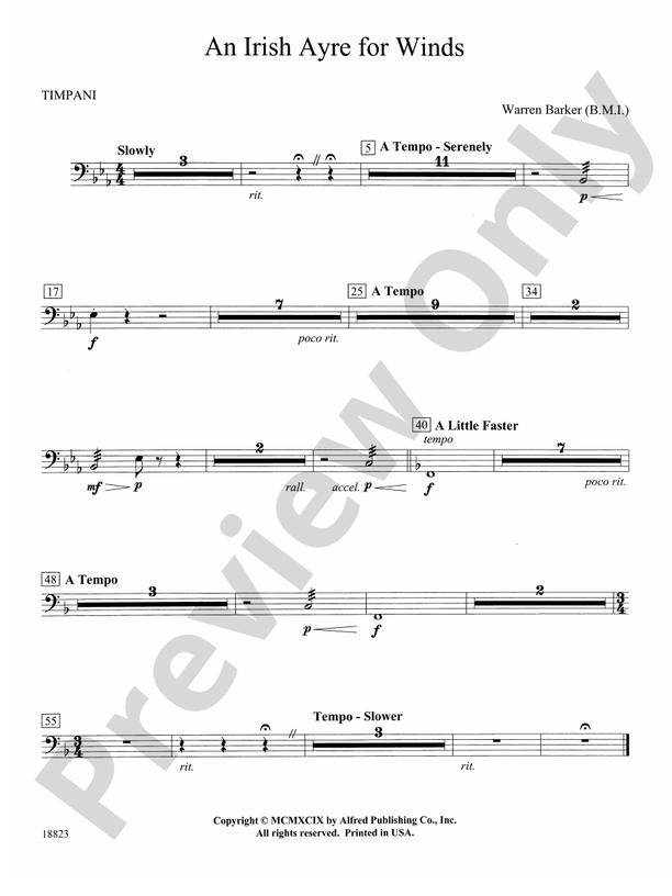 Irish Ayre for Winds: Timpani: Timpani Part - Digital Sheet Music Download