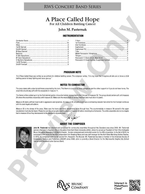 To a Place Called Hope - For All Children Battling Cancer: Concert Band ...