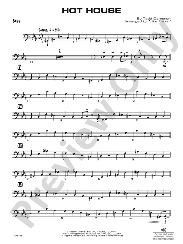 Hot House: String Bass: String Bass Part - Digital Sheet Music Download
