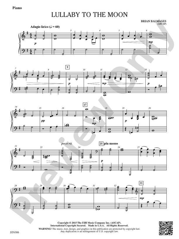 Lullaby to the Moon: Piano: Piano Part: Brian Balmages - Digital Sheet ...