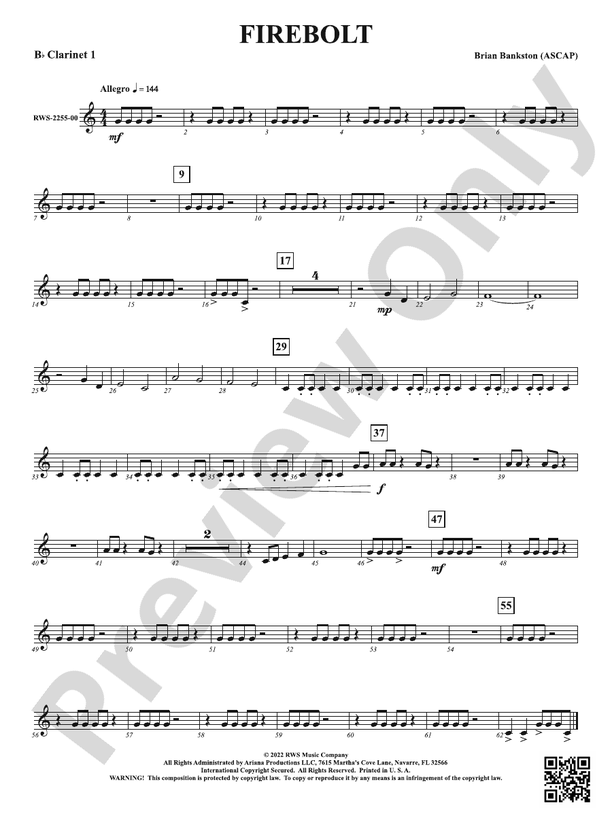 Firebolt: 1st B-flat Clarinet: 1st B-flat Clarinet Part: Brian Bankston - Digital Sheet Music ...