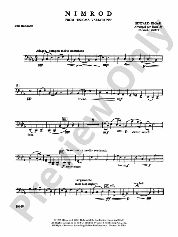 Nimrod (from Elgar's Variations): 2nd Bassoon: 2nd Bassoon Part - Digital Sheet Music Download