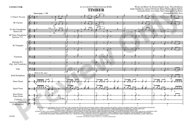 Timber: Score: Marching Band Score - Digital Sheet Music Download