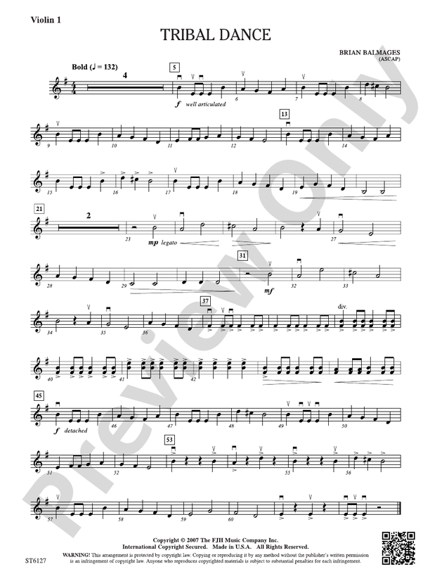 Tribal Dance: Violin 1: Violin 1 Part: Brian Balmages - Digital Sheet ...