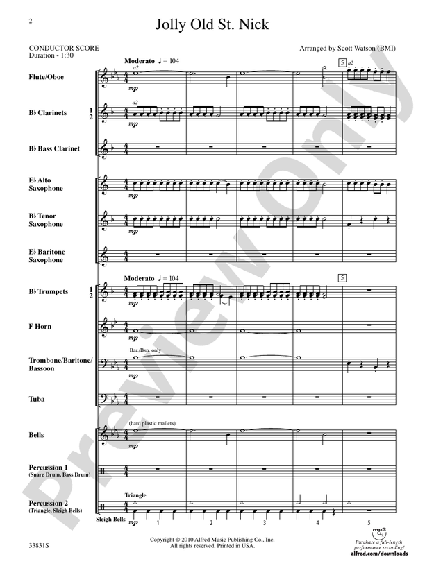 Jolly Old St. Nick: Concert Band Conductor Score & Parts - Digital ...