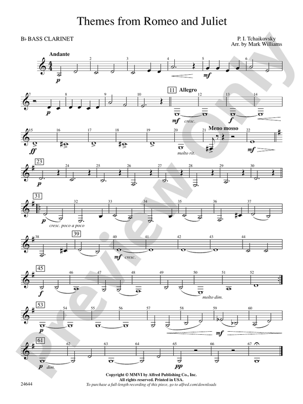 Romeo and Juliet, Themes from: B-flat Bass Clarinet: B-flat Bass ...