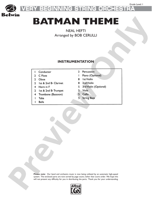 Batman Theme: Score: Full Orchestra Score - Digital Sheet Music Download